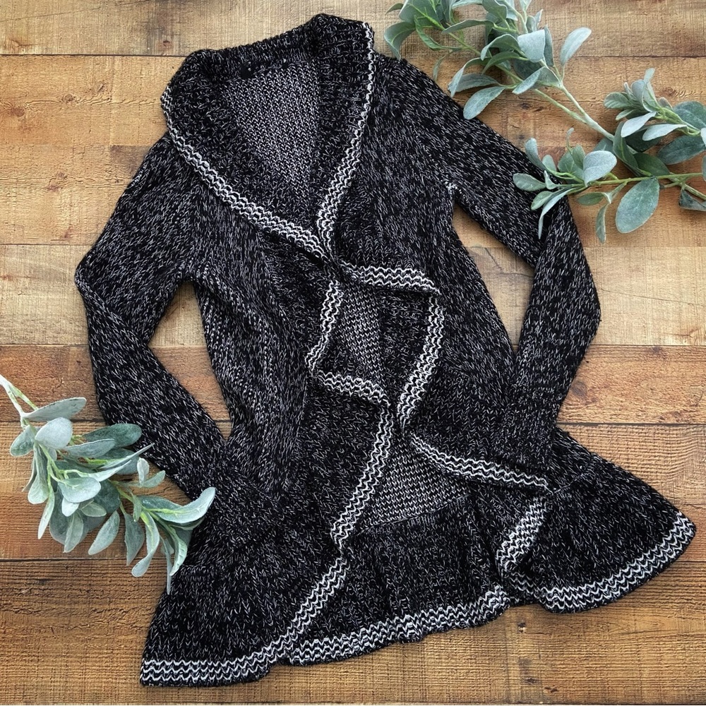 Darling Cascading Cardigan In Black + White - Gem